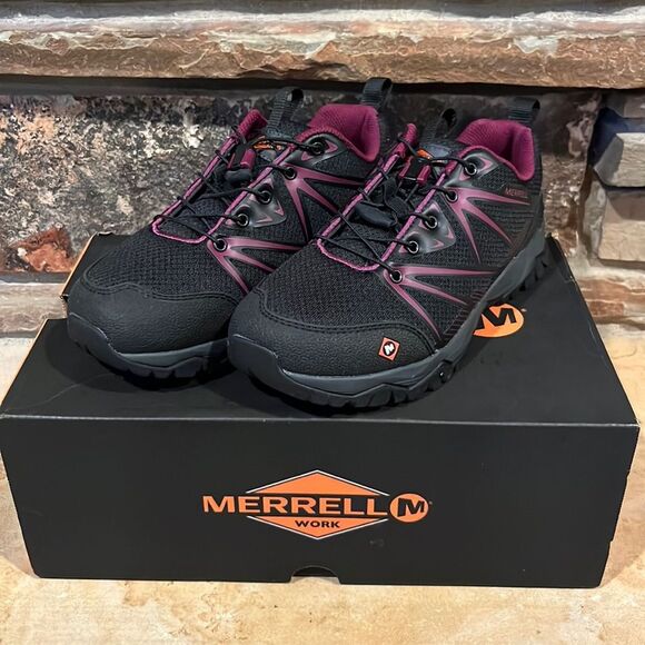 Merrell | Shoes | Merrell Work Fullbench Black And Purple Slip ...